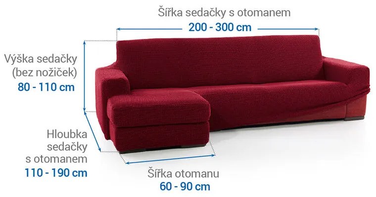 Super strečové potahy NIAGARA bordó sedačka s otomanem vlevo (š. 200 - 300 cm)