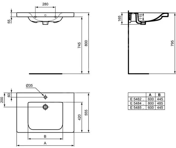 Ideal Standard Connect Freedom Umyvadlo 600 mm bez přepadu E548501