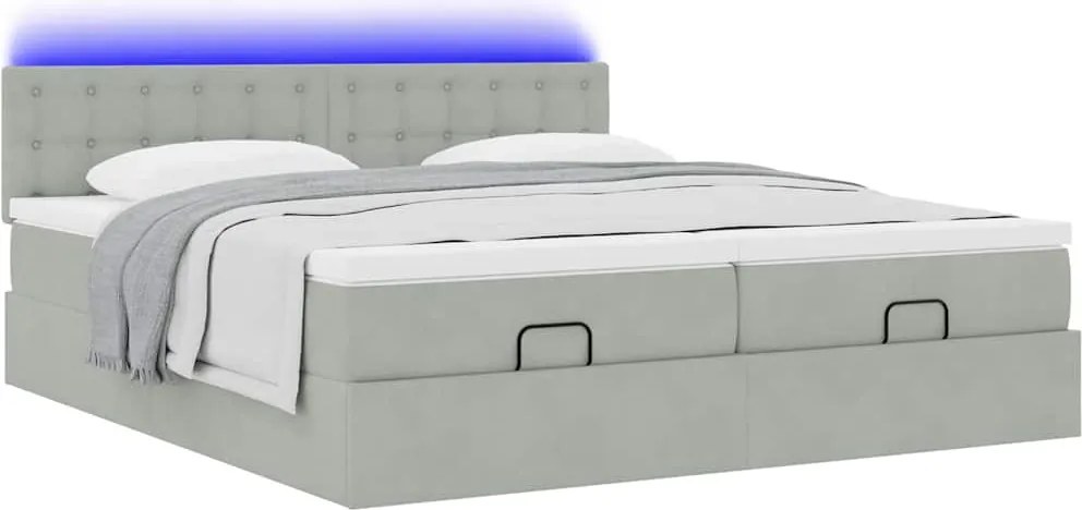 Osmanský rám postele s matracíes světle šedá 200x200cm samet 3312965
