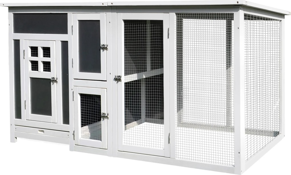 PawHut kurník pro slepice, vhodný pro 1-2 slepice, s hnízdem, box na vejce se 2 přihrádkami, jedle, šedá+bílá, 160 x 75 x 80 cm