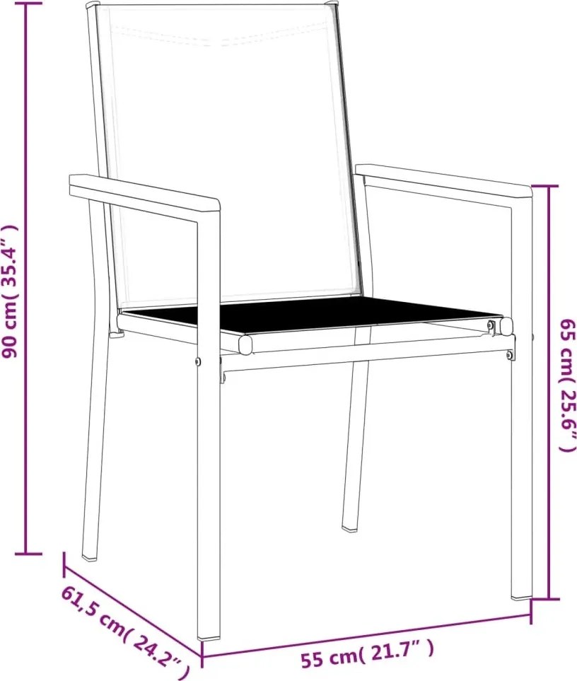 vidaXL Zahradní židle 6 ks černé 55 x 61,5 x 90 cm textilen a ocel [3187086]
