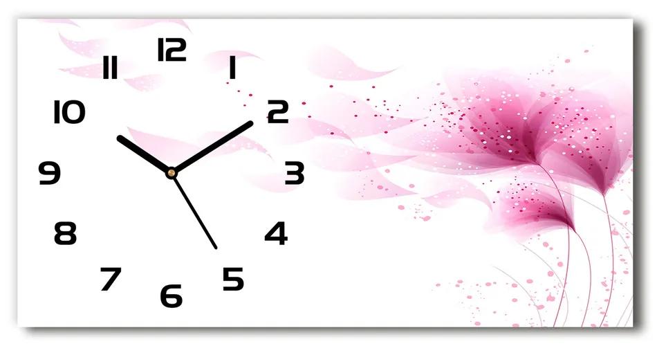 Wallmuralia Skleněné hodiny na stěnu tiché Růžové květiny 60x30 cm