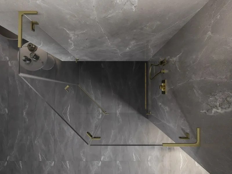 Mexen Lunar, L pravý výklopný pětiúhelníkový sprchový kout 100 x 90 cm, 8mm čiré sklo, zlatý matný profil, 831L-100P-090L-55-00-P