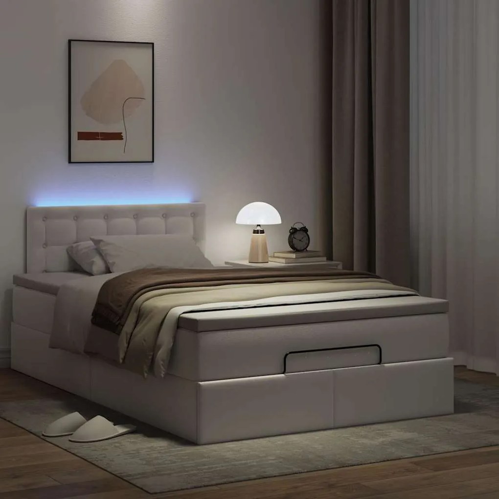 Osmanský postel s matracemi&amp;LED čistě bílý 120x190cm umělá kůže 3312143