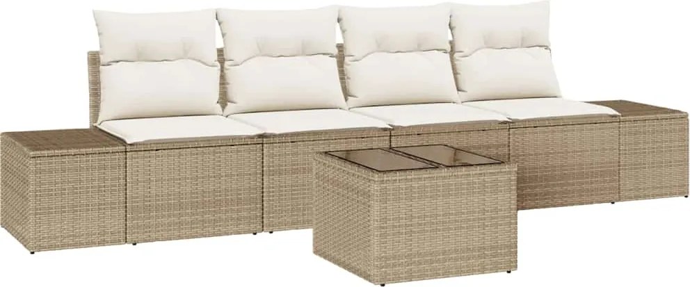 Set pohovek 5 ks Béžová a krémová polyratan 3346931
