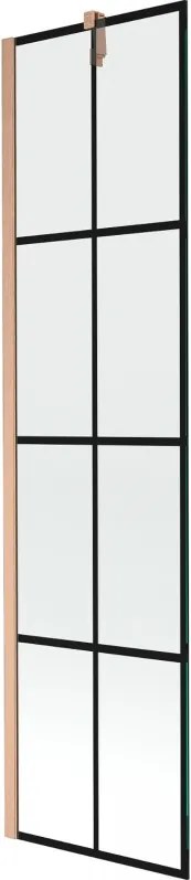Mexen Next, 1-křídlová vanová zástěna 50 x 150 cm, 6mm čiré sklo - černý vzor, měděná matná, 895-050-000-00-70-77