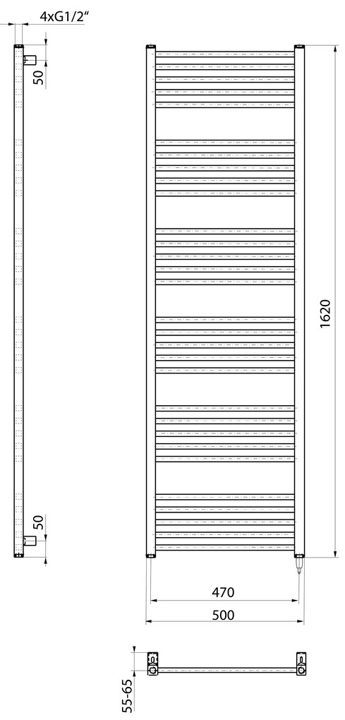 Sapho METRO-E elektrické otopné těleso rovné 600x1620 mm, 800 W, černá mat ME616B