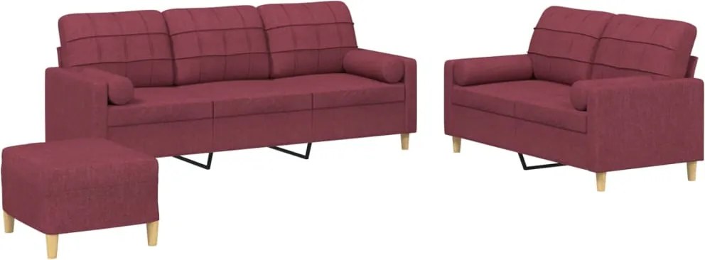 3dílná sedací souprava s polštáři vínová textil 3201336