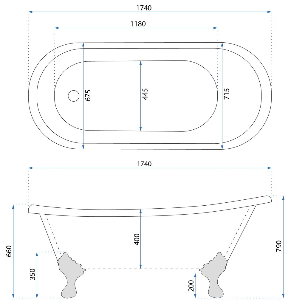 Volně stojící akrylátová vana REA SPARTA 174x72 cm bílá