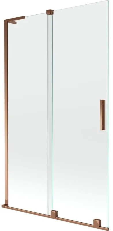 Mexen Velar L, 2-křídlová posuvná vanová zástěna 110 x 150 cm, 8mm čiré sklo, růžové zlato, 896-110-003-01-60
