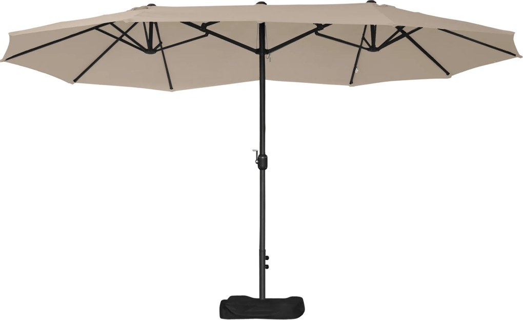 Outsunny Zahradní Parasol Dvojitý Obdélníkový 4,6L x 2,7W x 2,4H m s Kličkou pro Otevírání a Zavírání, S Písky a Základem, pro Balkon a Bazén, Khaki