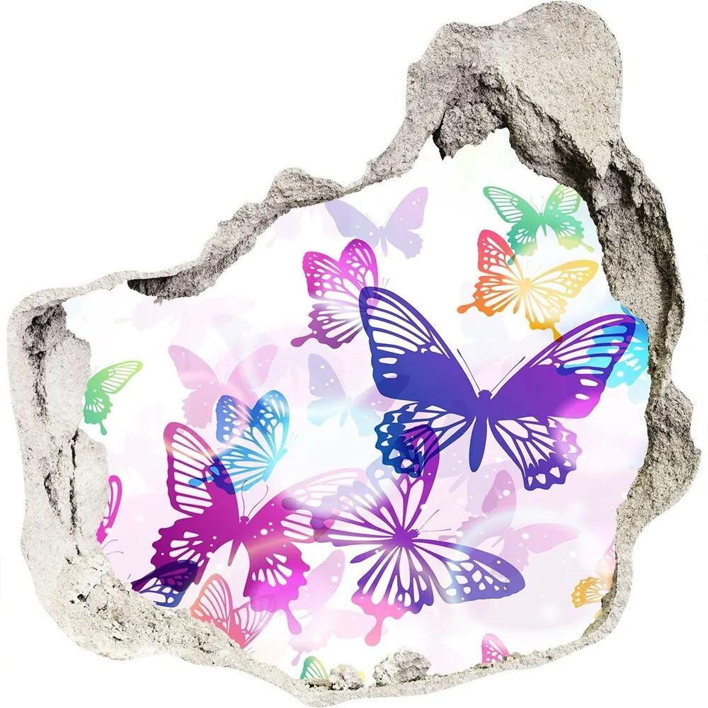 Wallmuralia Díra 3D fototapeta na stěnu Barevní motýli 75x75 cm