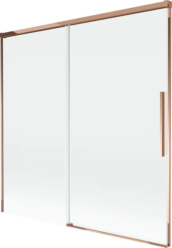 Mexen Rox, 2-křídlová posuvná vanová zástěna 160 x 150 cm, 8mm čiré sklo, růžové zlato profil, 8C9-160-001-60-00