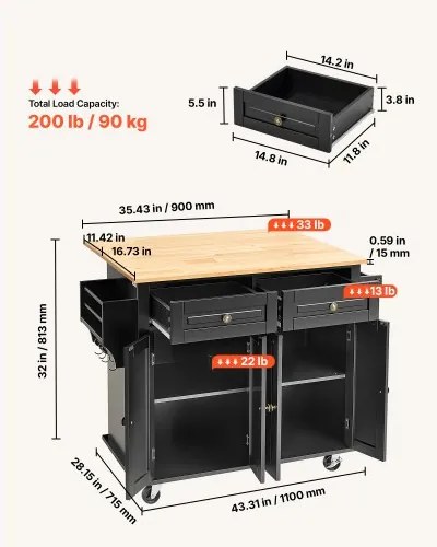 Kitchen Island Vozík Pojízdná úložná skříň na kolečkách se zásuvkou – SR191276-1