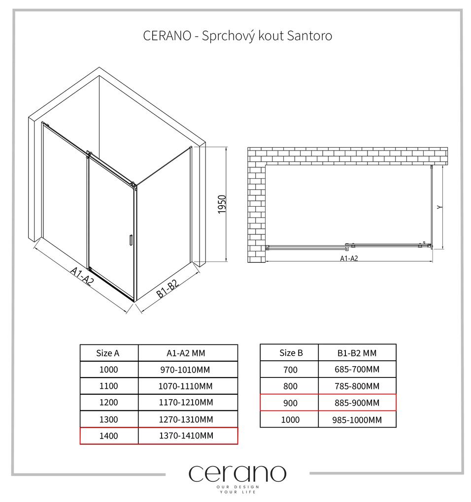 CERANO - Sprchový kout Santoro L/P - černá matná, transparentní sklo - 140x90 cm - posuvný