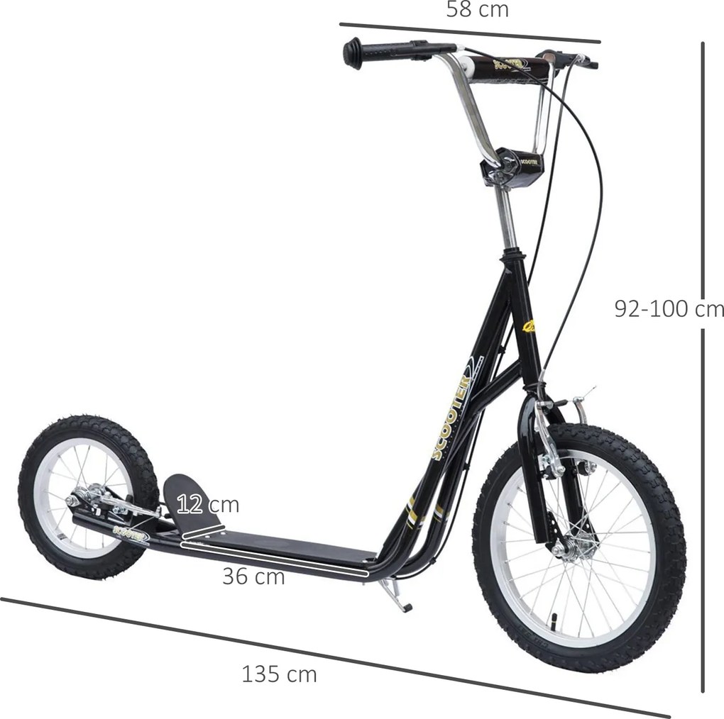 HOMCOM dětská koloběžka 16" koloběžka šlapací s brzdami pro děti od 5 let, odrazová deska černá 135x58x92-100 cm | Aosom.de