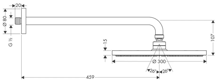 Hansgrohe Raindance S, hlavová sprcha 300 1jet se sprchovým ramenem 460 mm, chromová, HAN-27492000