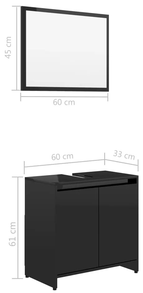 vidaXL Set koupelnového nábytku černý s vysokým leskem dřevotříska