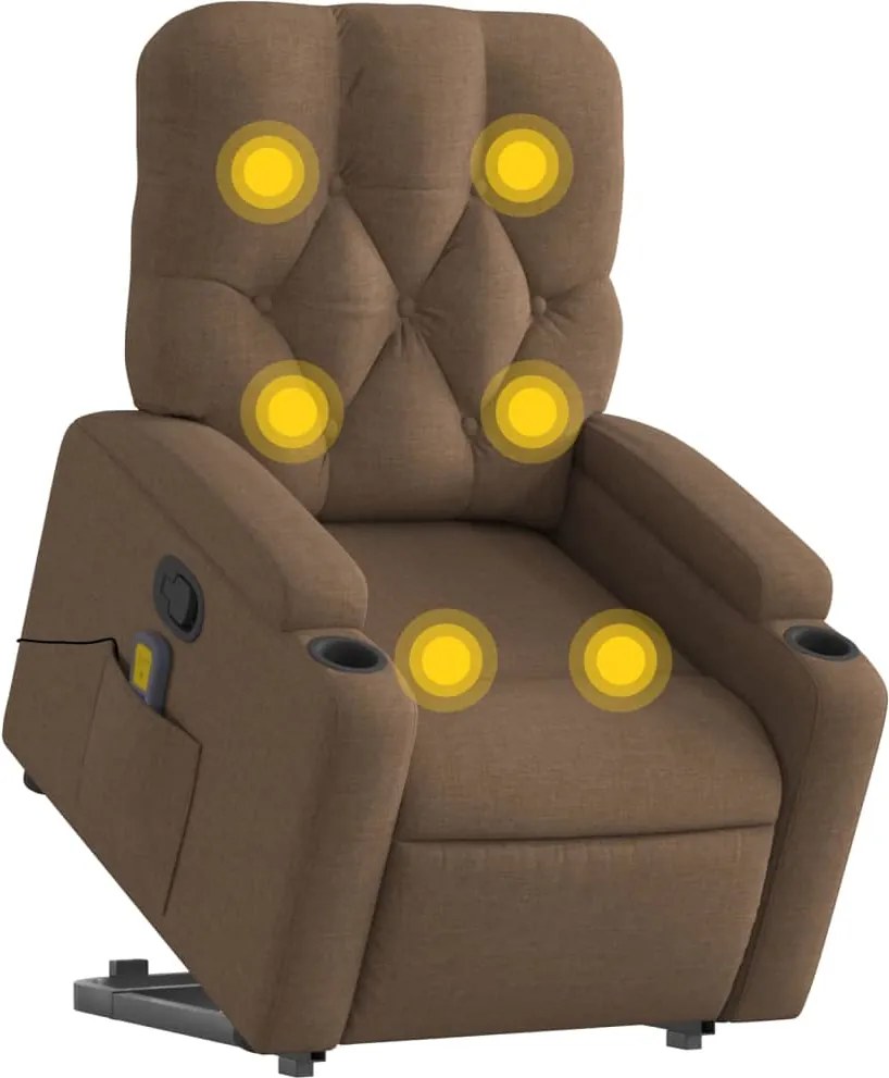 Zvedací masážní polohovací křeslo hnědé textil 3204726