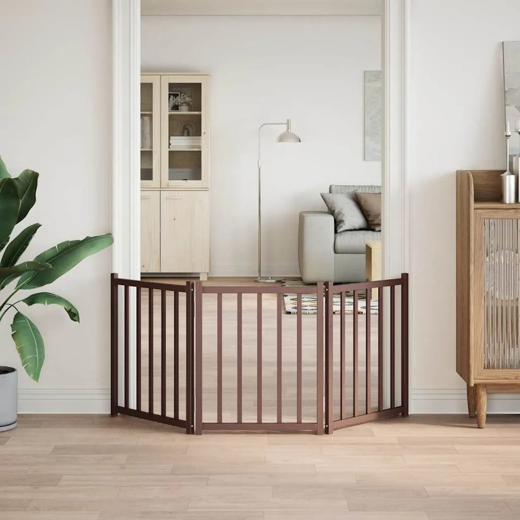vidaXL Zábrana pro psy skládací 3 panely 150 cm masivní jedle [352276] Barva: hnědý dub