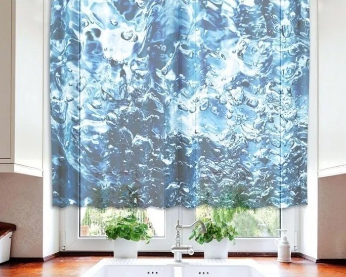 DIMEX | Hotové záclony - kusová fotozáclona Perlivá voda VO-140-026 | modrá, bílá | 140 x 120 cm