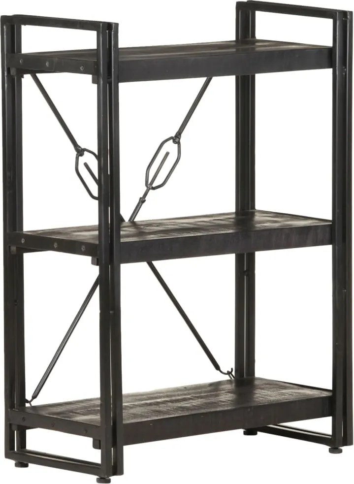 Knihovna se 3 policemi černá 60 x 30 x 80 cm masivní mangovník 320626