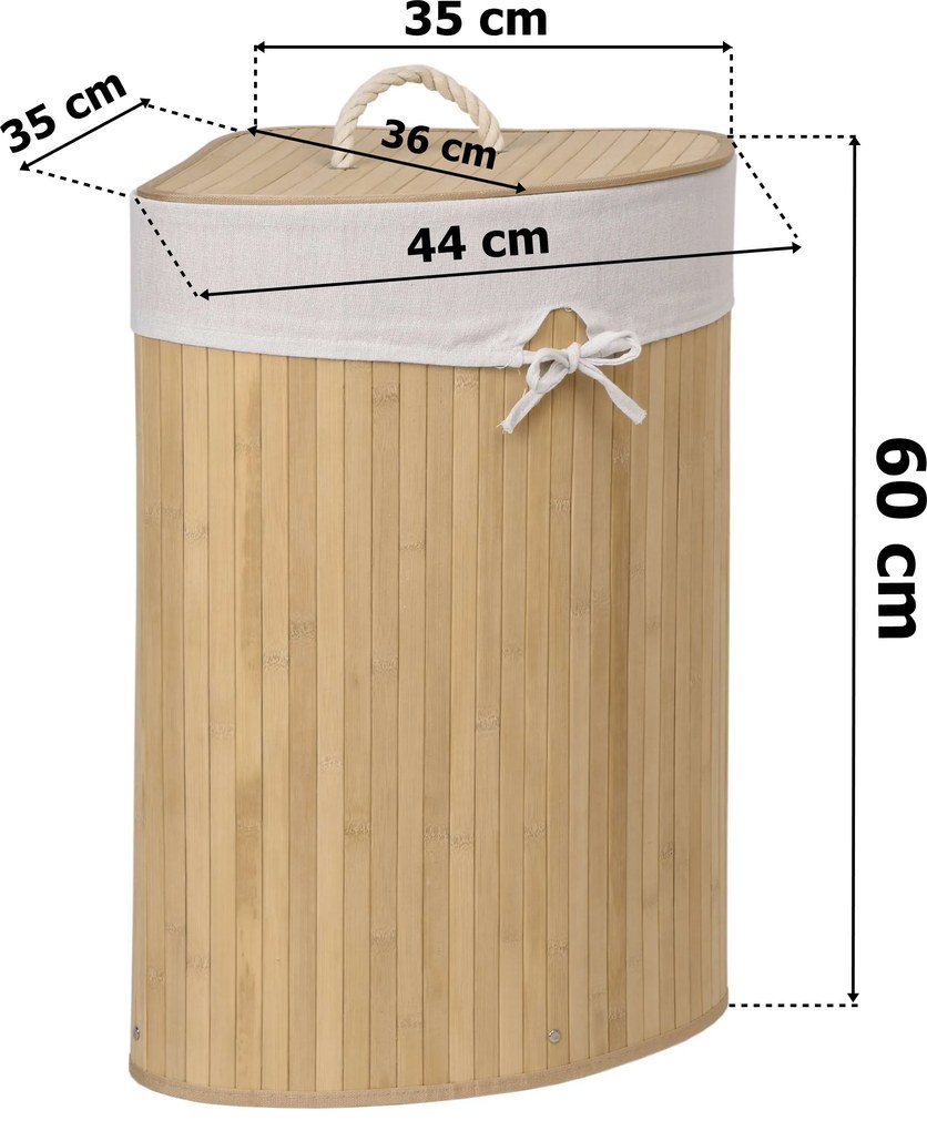 DAALO Bambusový koš na prádlo NATURAL - rohový 60L