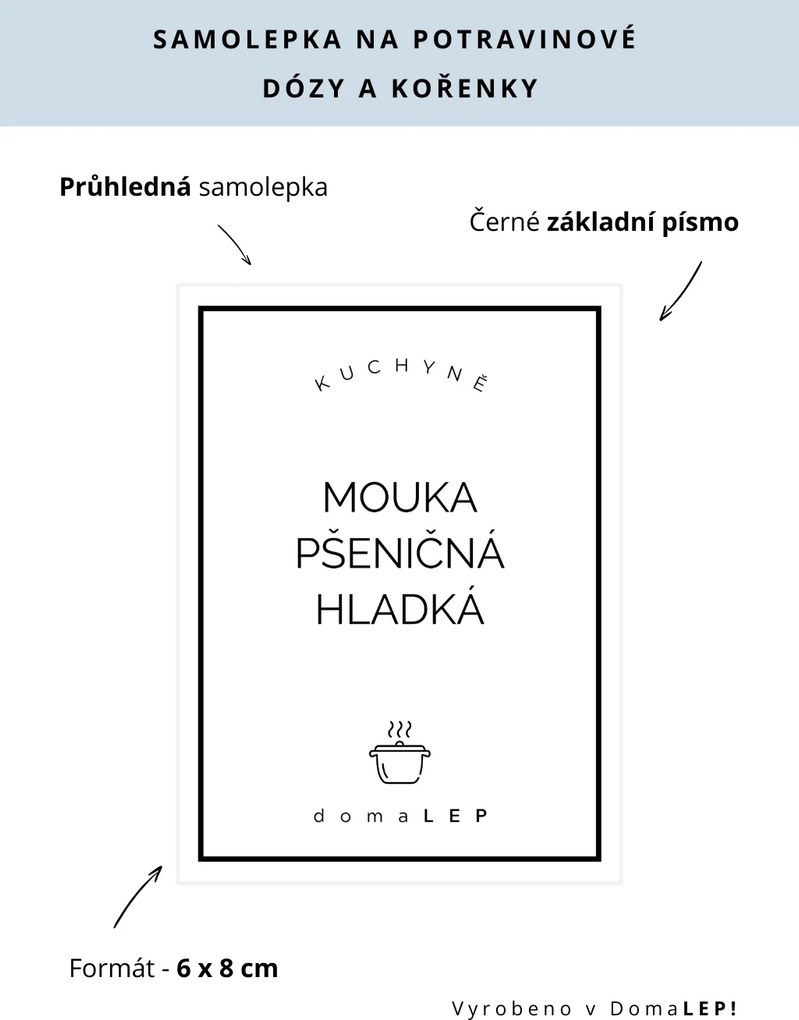 MOUKA PŠENIČNÁ HLADKÁ - omyvatelná samolepka na dózu, výběr rozměrů Ø 5 cm / 5 x 5 cm / 6 x 8 cm | DomaLEP
