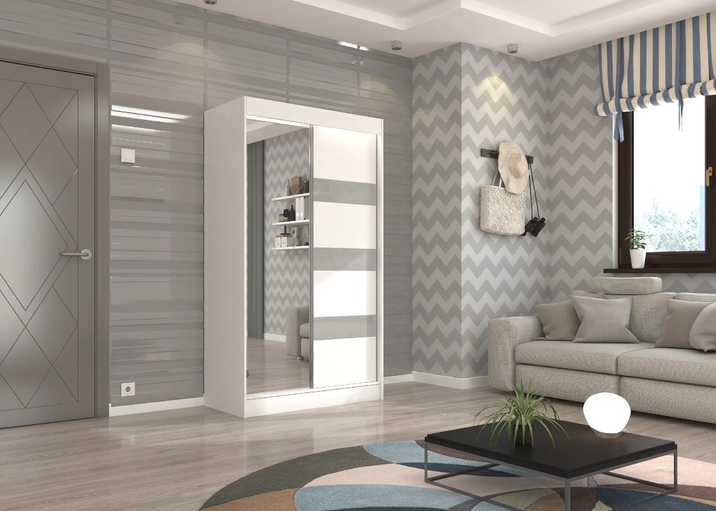 ADRK Furniture Posuvná skříň se zrcadlem a lacobelem TOURA 120 ADRK-SW-TOU-WGL-120
