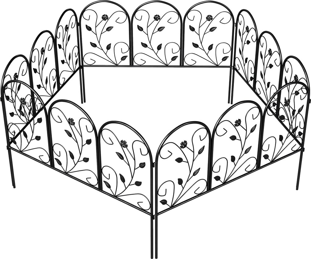 Outsunny kovový zahradní plot, panely 80 x 60 cm (celkem 4,0 m) – dekorativní obloukový panel, černý | Aosom