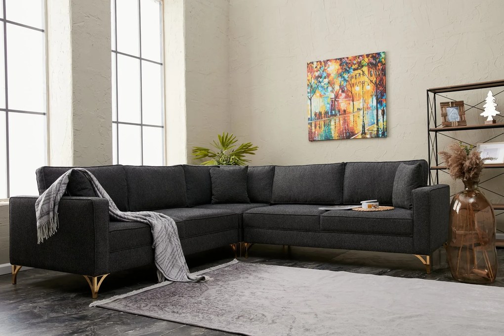 Hanah Home Rohová pohovka BERLIN antracitová se zlatou 258 cm