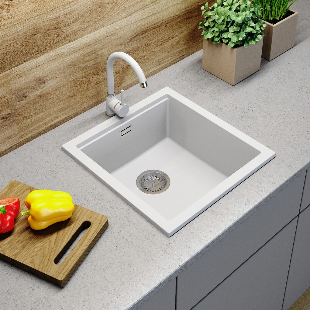 Gamma Decor 4850, 1-komorový granitový dřez 480x500x215 mm, bílá, GMA-ZLE000165