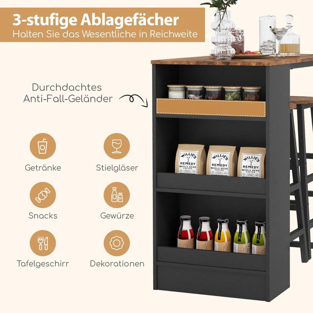 Costway Kuchyňský stůl se 2 stoličkami, prostorově úsporný bistro jídelní set