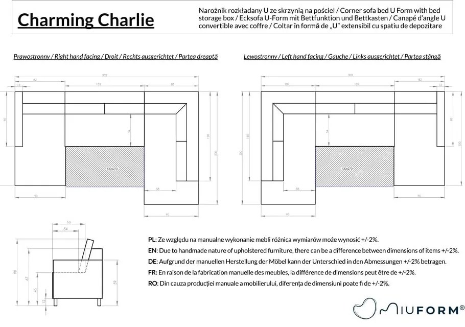 Šedá rozkládací rohová pohovka (pravý roh/do "U") Charming Charlie – Miuform