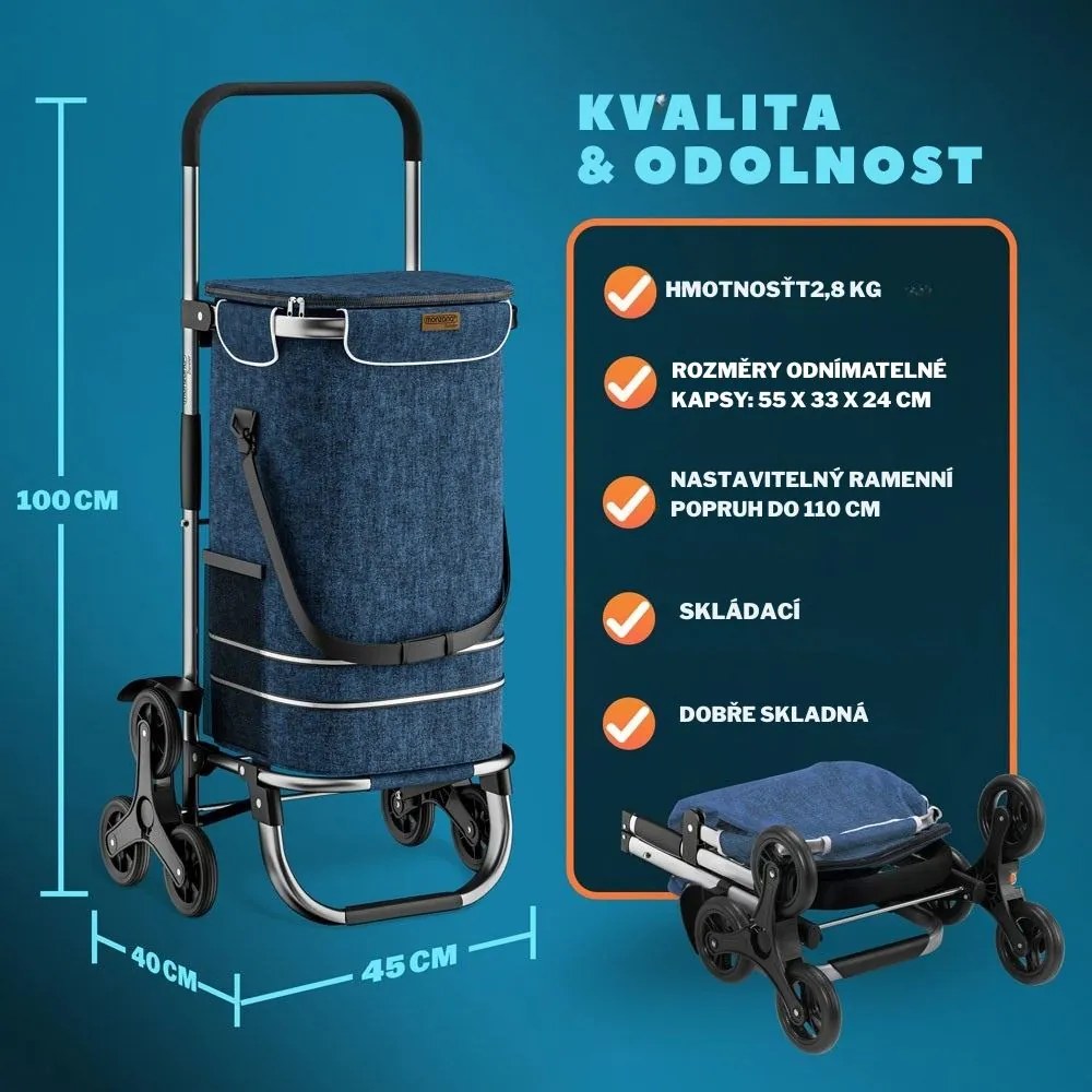 Nákupní taška na kolečkách do schodů COMFORT, 50l, černá Jurhan