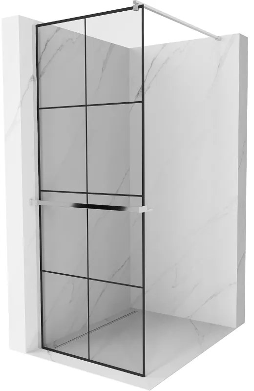 Mexen Kioto+ sprchová stěna s poličkou Walk-in 70 x 200 cm, černá mřížka, chrom - 800-070-121-01-77