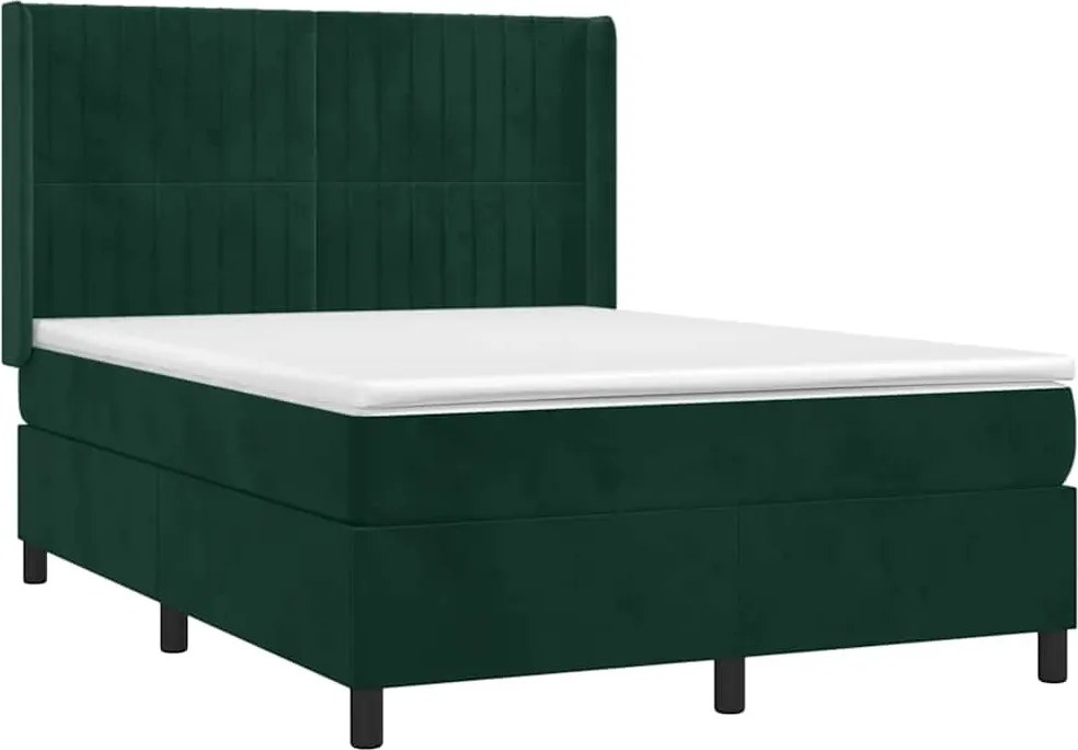 Box spring postel s matrací a LED tmavě zelená 140x200 cm samet 3139688