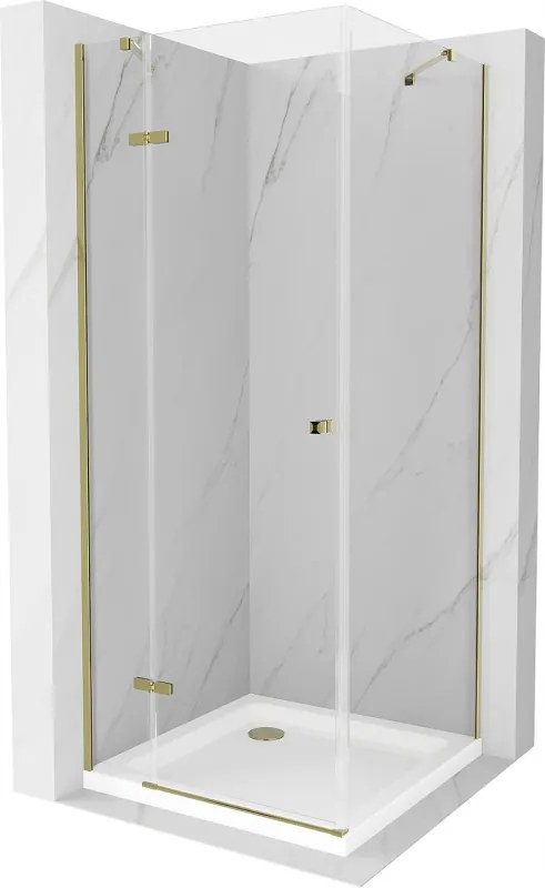 Mexen Roma sprchový kout 90 x 90 cm, 6mm čiré sklo, zlatý profil + sprchová vanička Slim, 854-090-090-50-00-4010
