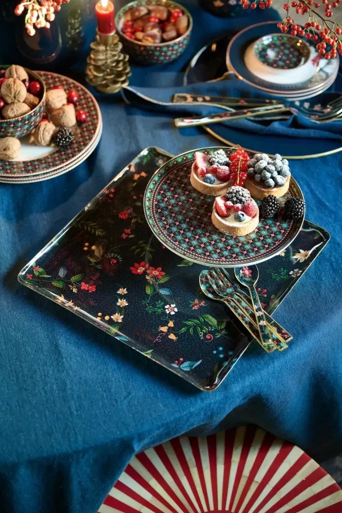Pip Studio Berry Blues dortový podnos ∅21cm, zelený (malý dortový podnos z tenkostěnného porcelánu)
