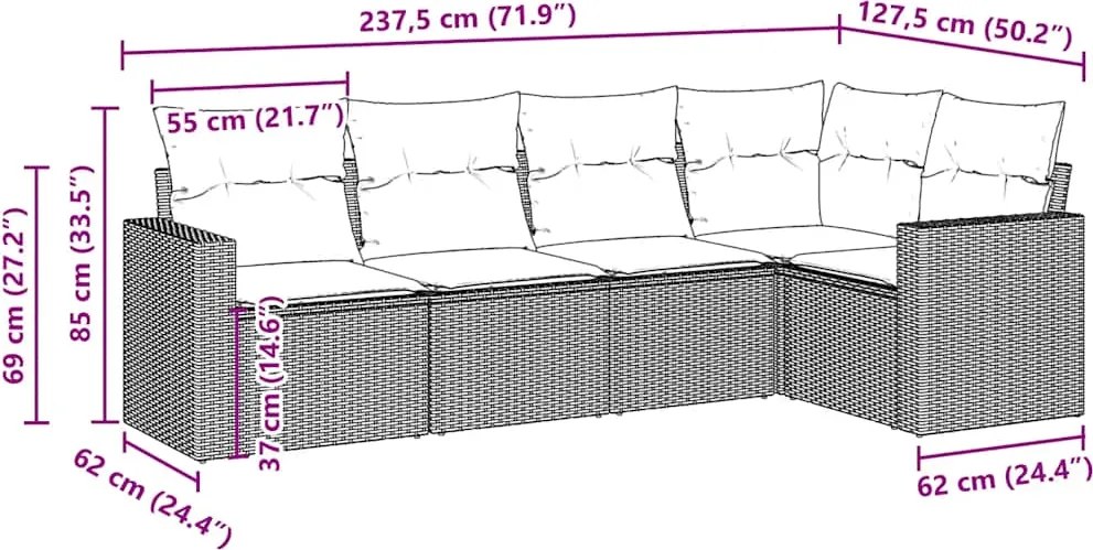 5dílná zahradní sedací souprava s poduškami hnědá polyratan 3251270