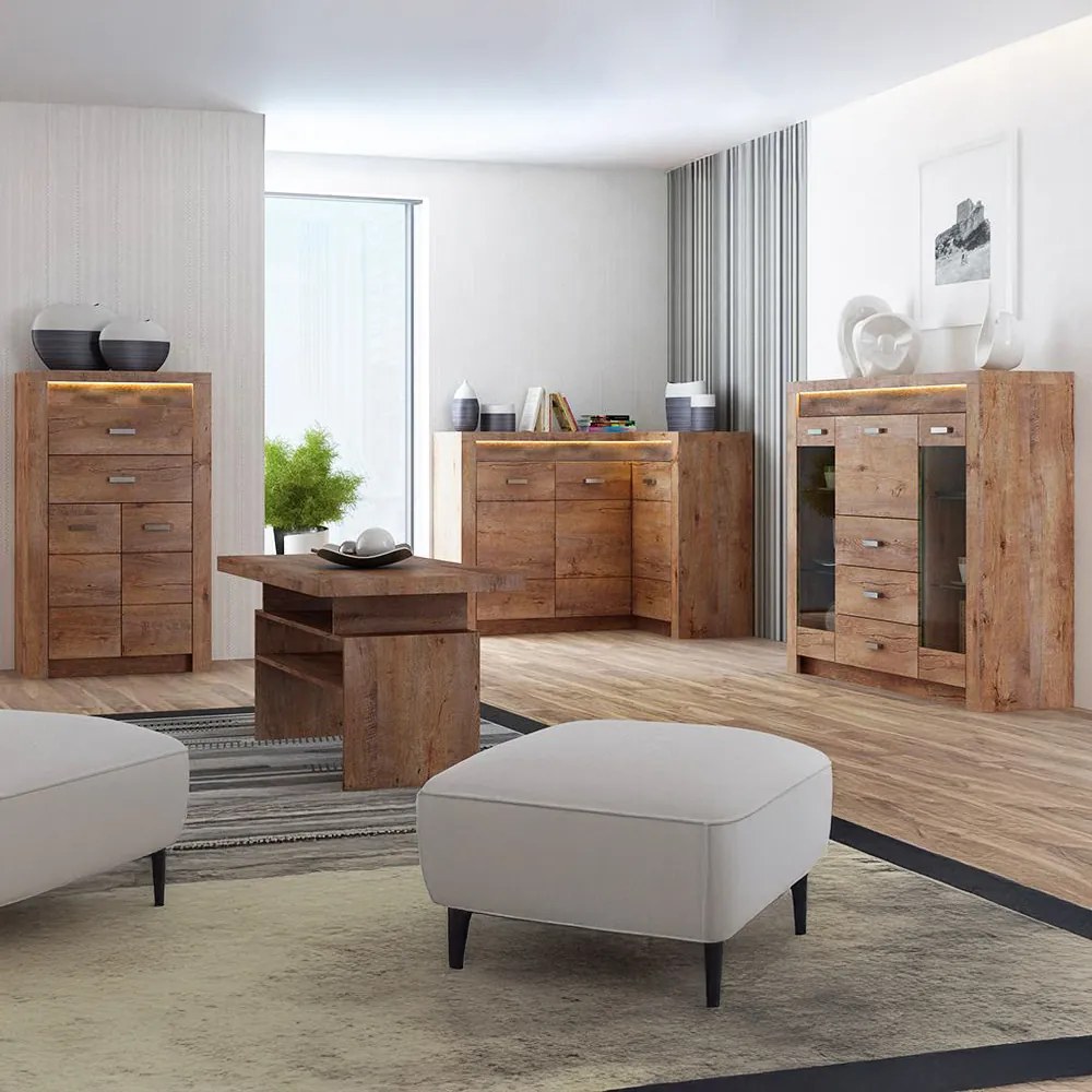 Obývací stěna INDIANAPOLIS | sestava B | 207x227 cm + stolek 120x60 cm | jasan světlý