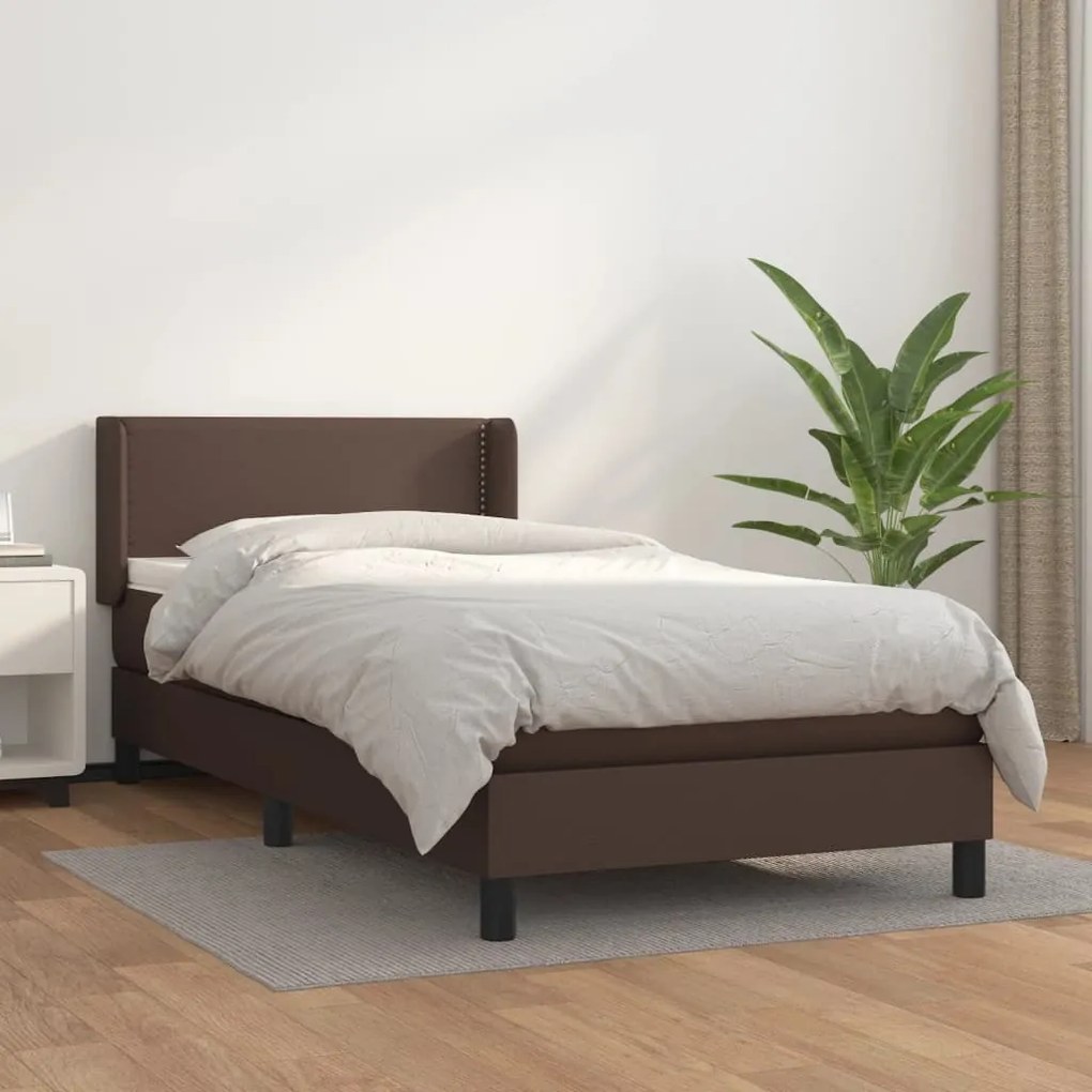 vidaXL Box spring postel s matrací 90x200 cm umělá kůže [3130698] Barva: Hnědá