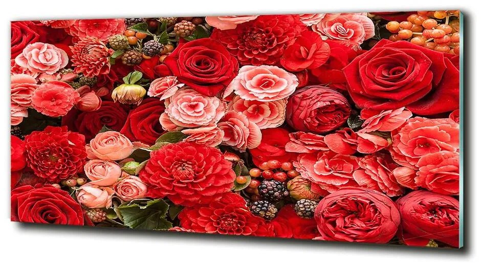 Wallmuralia Foto obraz sklo tvrzené Červené květiny 125x50 cm