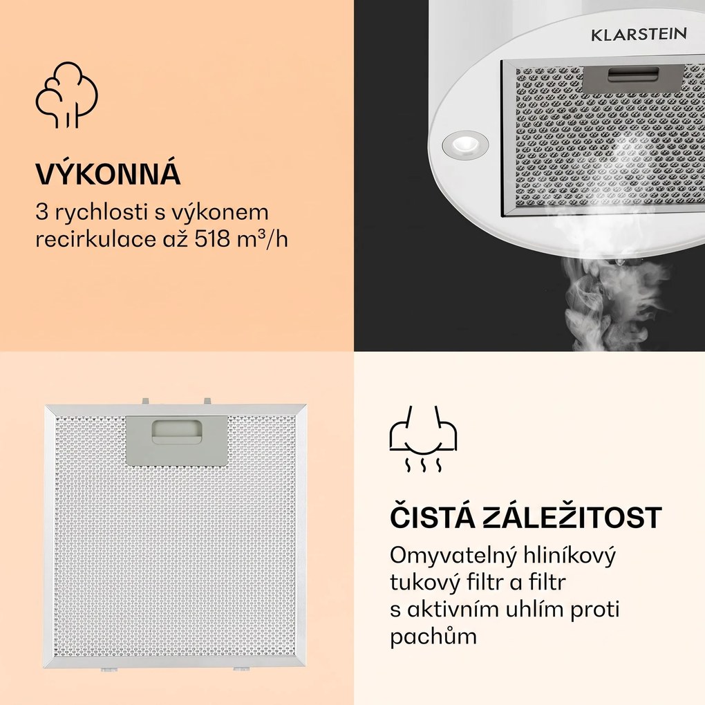 Klarstein Barella, digestoř, 35 cm, 519 m³/h, LED, bílý