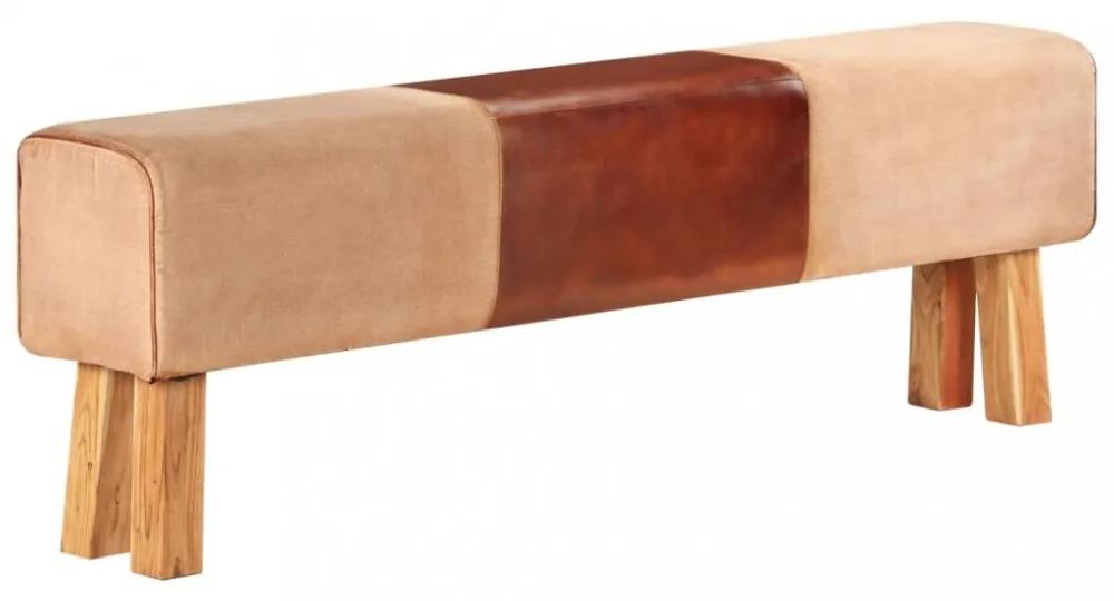 Lavice pravá kůže / dřevo Dekorhome 160 cm