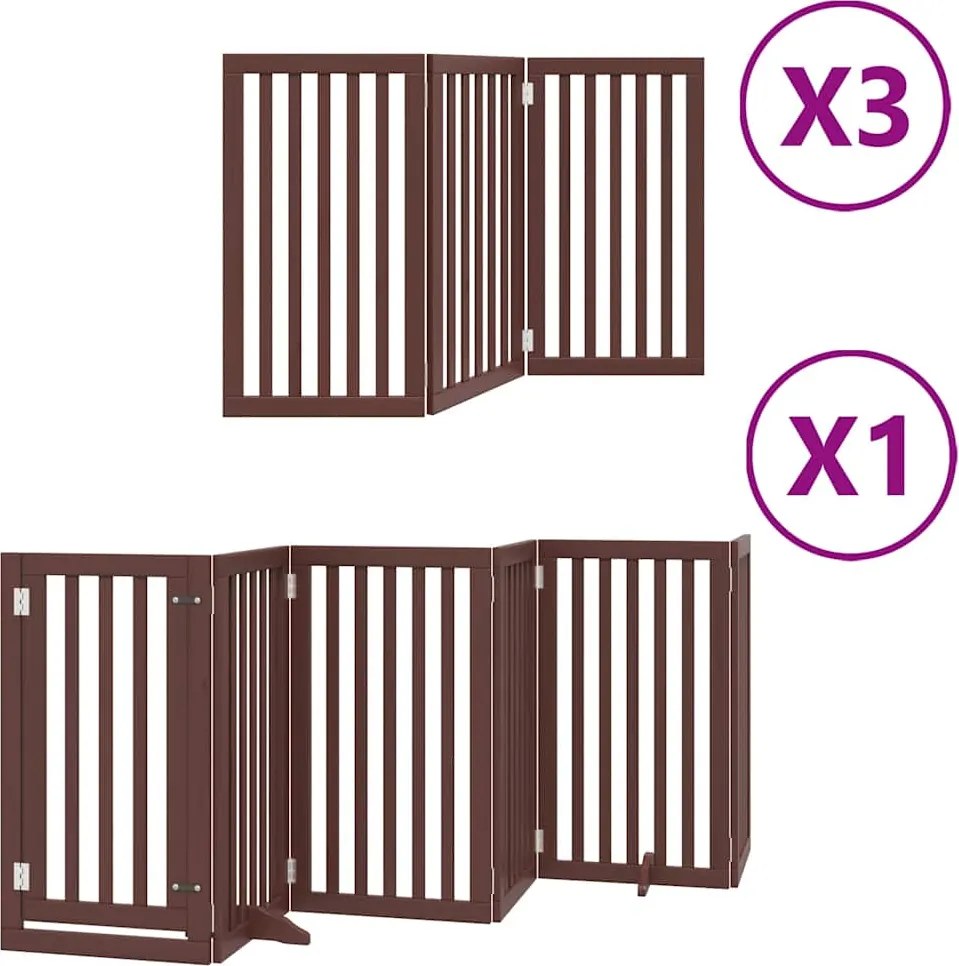 Zábrana pro psy s dvířky skládací 15 panelů hnědá 750 cm topol 3155664