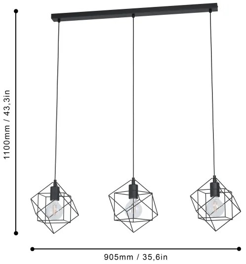 Eglo 43361 - Lustr na lanku STRAITON 3xE27/60W/230V
