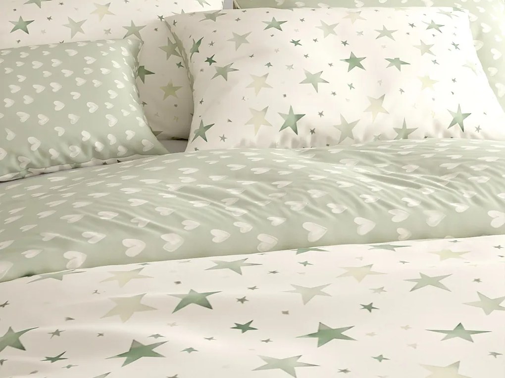 Povlečení z mikrovlákna STARS HEARTS zelené Rozměr povlečení: 2 ks 70 x 90 cm | 200 x 220 cm