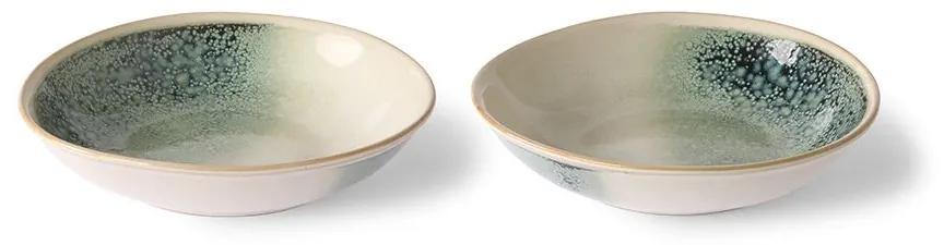HK living Hluboký keramický talíř Mist 850 ml, zelená barva, šedá barva, keramika