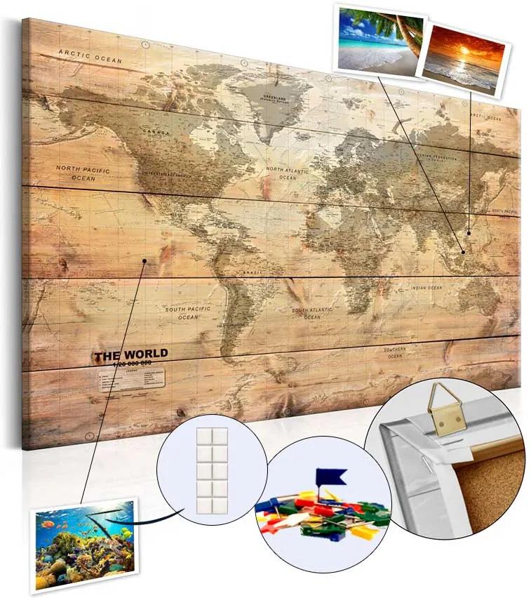 Korková nástěnka - mapa světa + háčky, hřebíčky, pin-vlajky, lepicí guma ZDARMA Velikost (šířka x výška): 90x60 cm